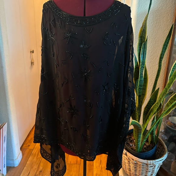 Scala | Tops | Scala Sheer Top Coverupcape Black Sheer Material With ...